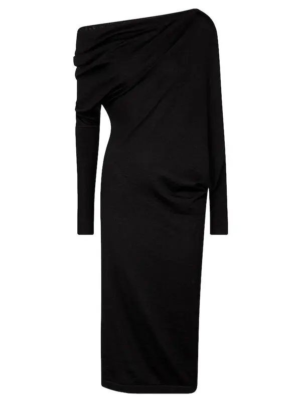 TOM FORD Cashmere And Silk Off-shoulder Midi Dress - Black