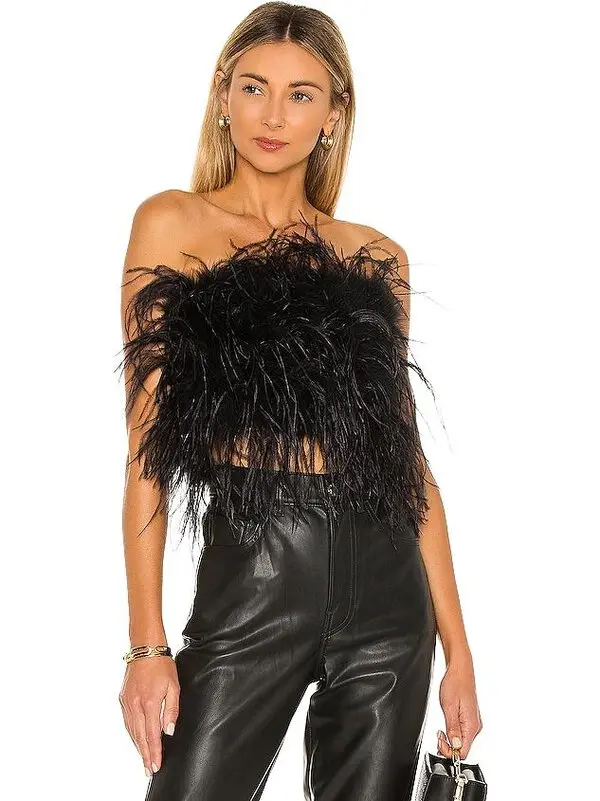 LAMARQUE Zaina Feathered Bustier - Black