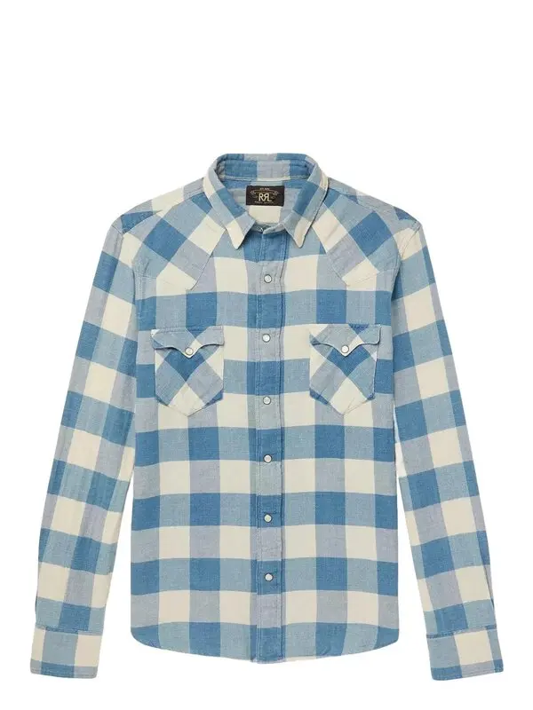 Ralph Lauren Buffalo-checked Cotton And Linen-blend Flannel Shirt - Blue