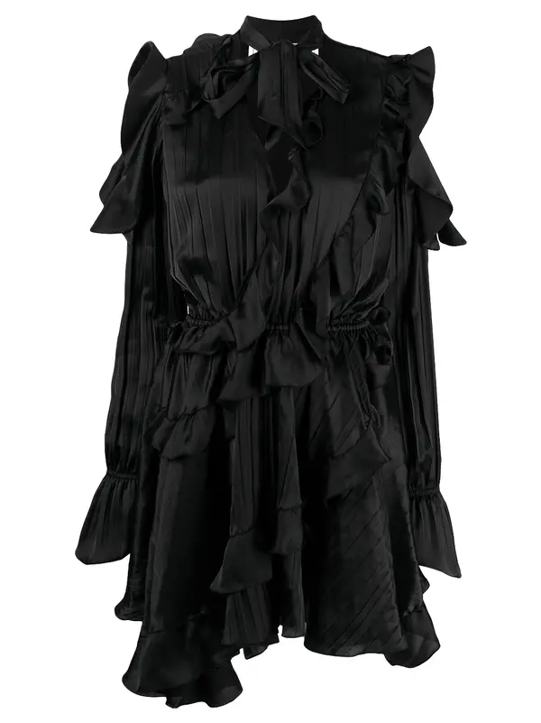 Off-White Creased Ruffled Cocktail Dress - Black