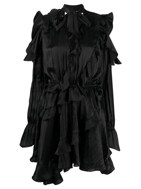Off-White Creased Ruffled Cocktail Dress - Black