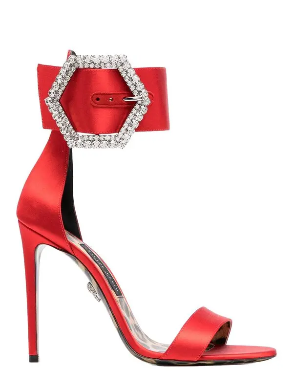 Philipp Plein Embellished-buckle Satin Sandals - Red