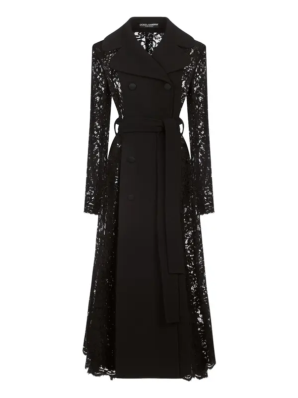 Dolce & Gabbana Lace-detail Double-breasted Coat - Black
