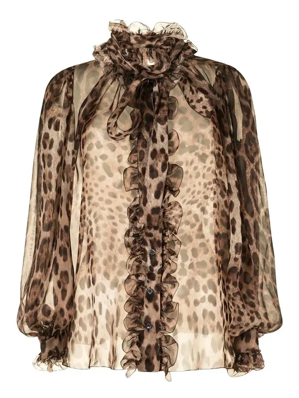 Dolce & Gabbana Leopard-print Silk Shirt - Brown
