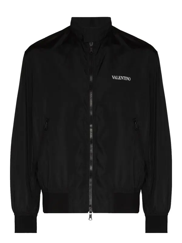 Valentino Garavani Logo Print Zip-up Bomber Jacket - Black