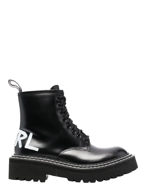 Karl Lagerfeld Troupe Brush-logo Combat Boots - Black