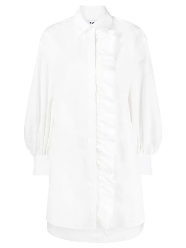 MSGM Ruffle-detail Shirt Dress - White
