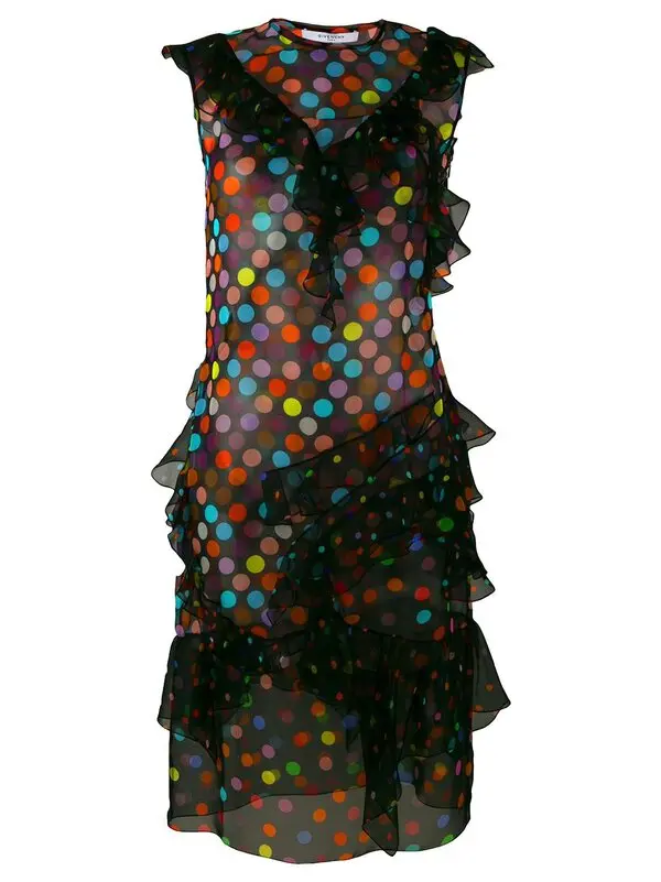 Givenchy Polka-dot Ruffled Midi Dress - Black