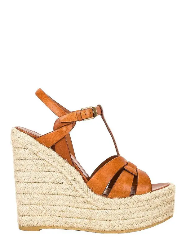 Saint Laurent Tribute Espadrille Wedge Sandals - Ambre