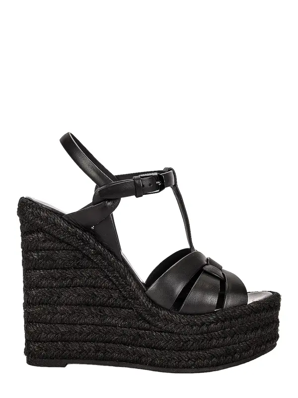 Saint Laurent Tribute Espadrille Wedge Sandals - Noir
