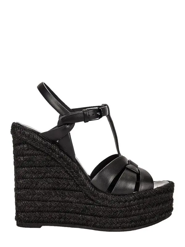 Saint Laurent Tribute Espadrille Wedge Sandals - Noir