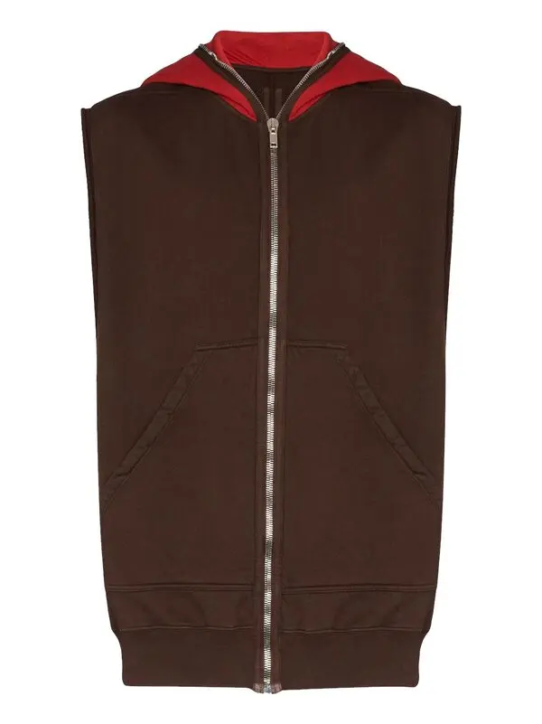 Rick Owens Sleeveless Zip-up Hoodie With Contrast Detail - Brown