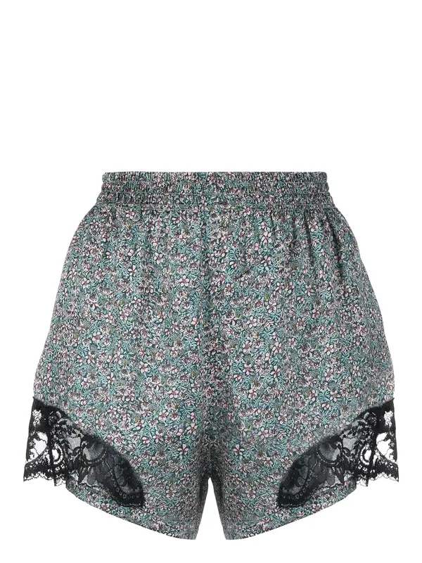 Rabanne Lace-panel Floral-print Shorts - Blue