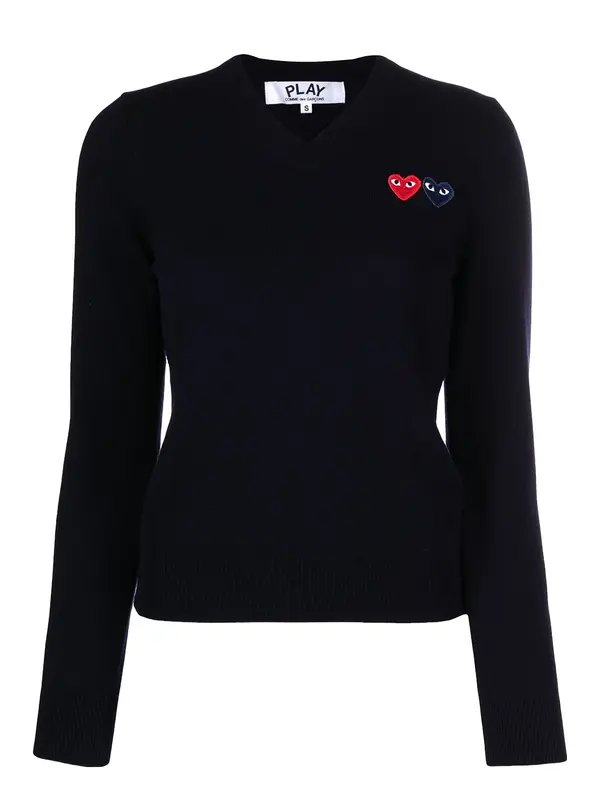 Play Comme Des Garcon Double Heart Motif Jumper - Blue