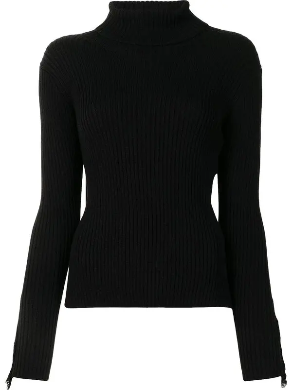 Y’s Roll Neck Knitted Jumper With Fringe Detailing - Black