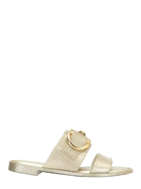 FERRAGAMO Gancini Metallic Flat Sandals - Gold