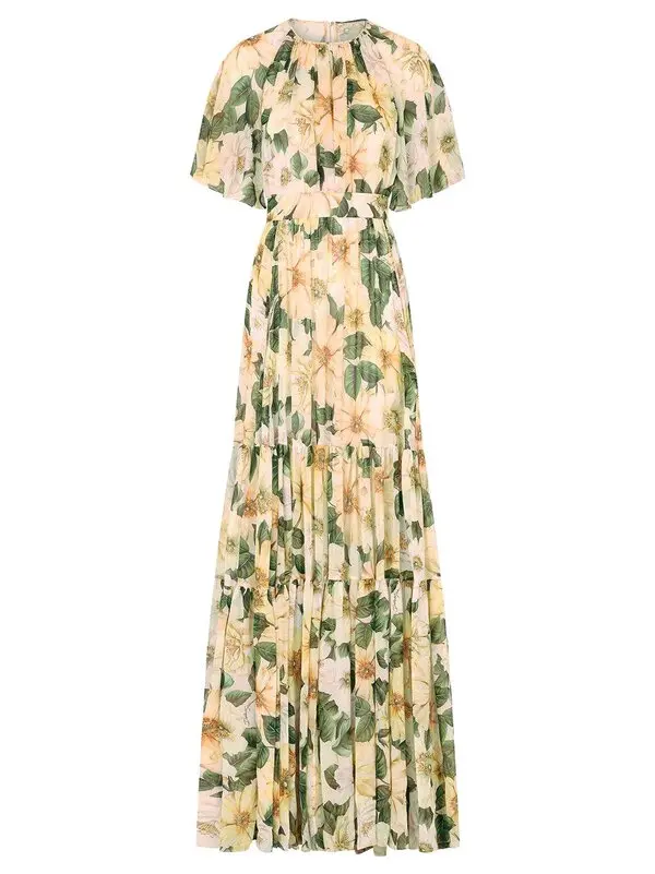 Dolce & Gabbana Pleated Floral-print Maxi Dress - Yellow