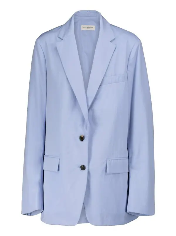 Dries Van Noten Cotton Poplin Notched Lapel Blazer - Blue