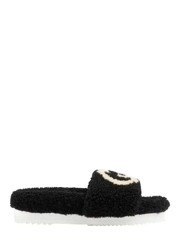 Gucci Interlocking G Shearling Slides - Black