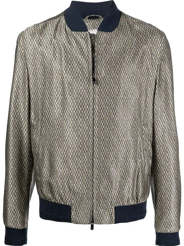 Corneliani Micro-print Bomber Jacket - Blue