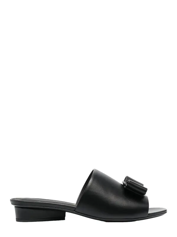 FERRAGAMO Double Bow Mule Sandals - Nero
