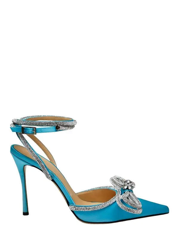 Mach & Mach 110mm Pointed-toe Satin Pumps With Bow Detailing - Blue