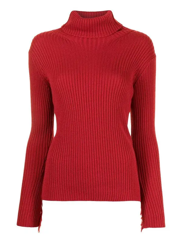 Y’s Fringed Ribbed Jumper - Red