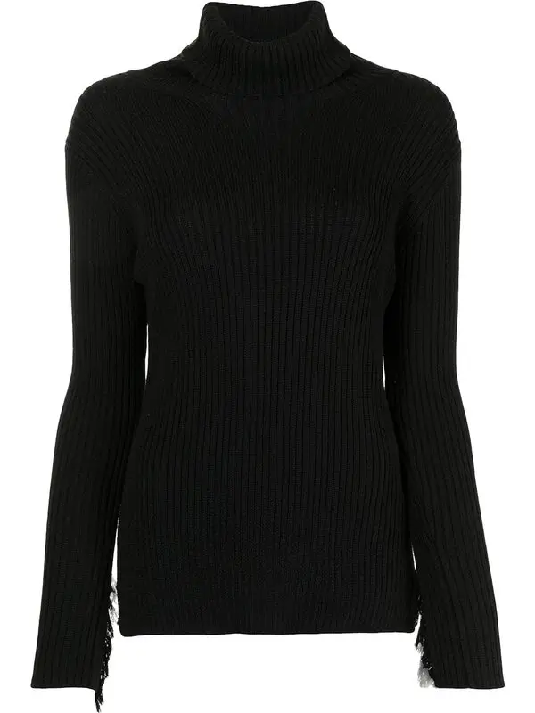 Y’s Ribbed Fringed Jumper - Black