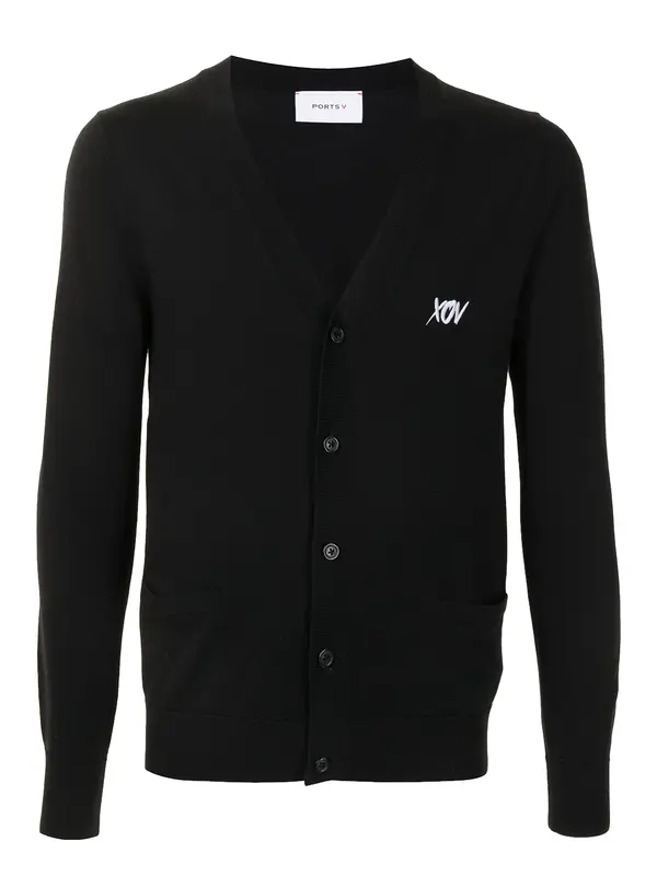 PORTS V Logo-print Cardigan - Black