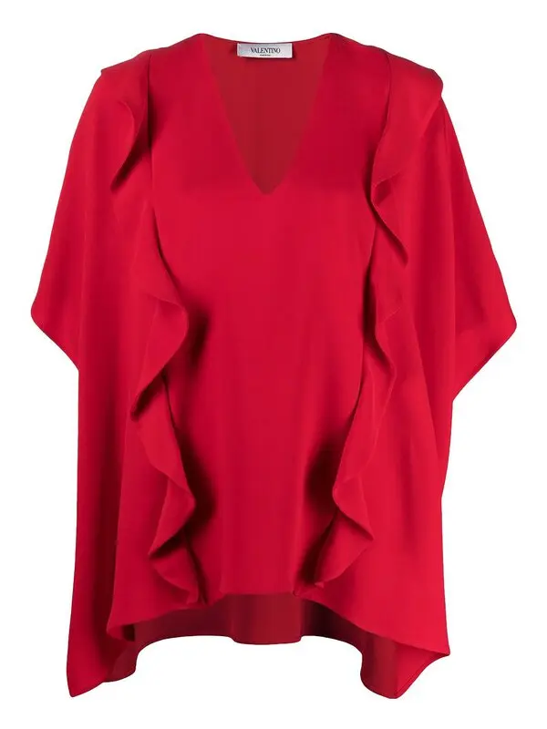 Valentino Garavani Ruffled Drape Blouse - Red