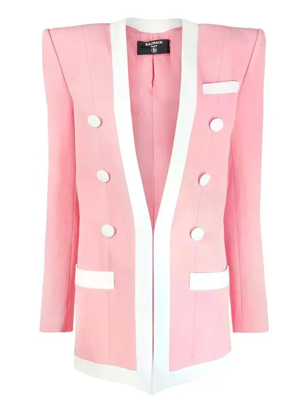 Balmain Structured-shoulder Blazer With Contrasting Trim - Pink