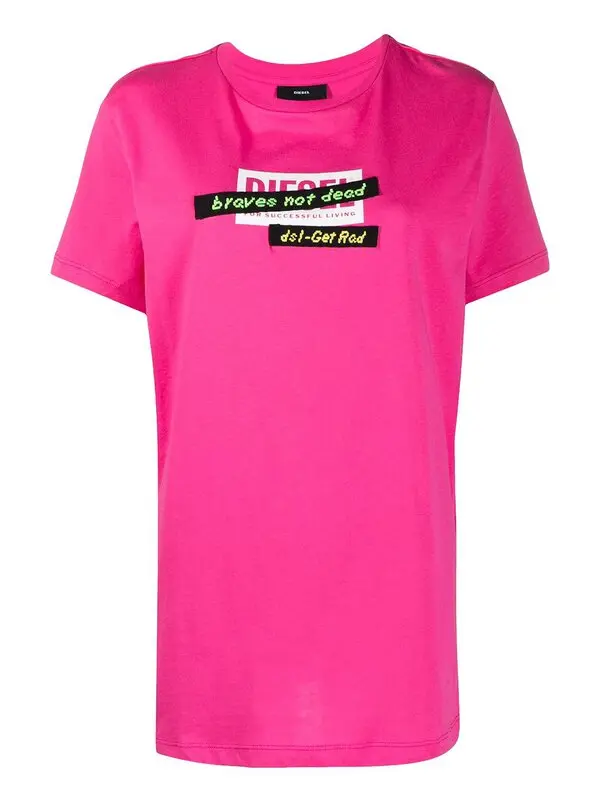 DIESEL® T-daria-r2 Embroidered Tape Cotton T-shirt - Pink