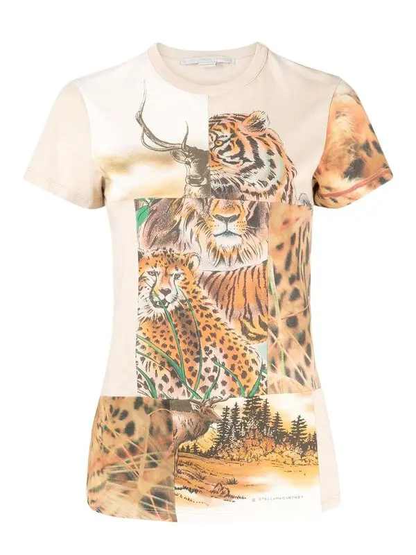 Stella McCartney Patchwork Tiger Print T-shirt - Neutrals