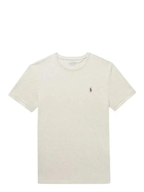 Polo Ralph Lauren Slim-fit Logo-embroidered Mélange Cotton-jersey T-shirt - Neutrals
