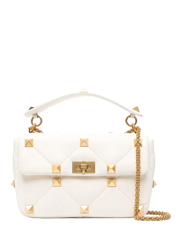 Valentino Garavani Large Roman Stud Shoulder Bag - Neutrals