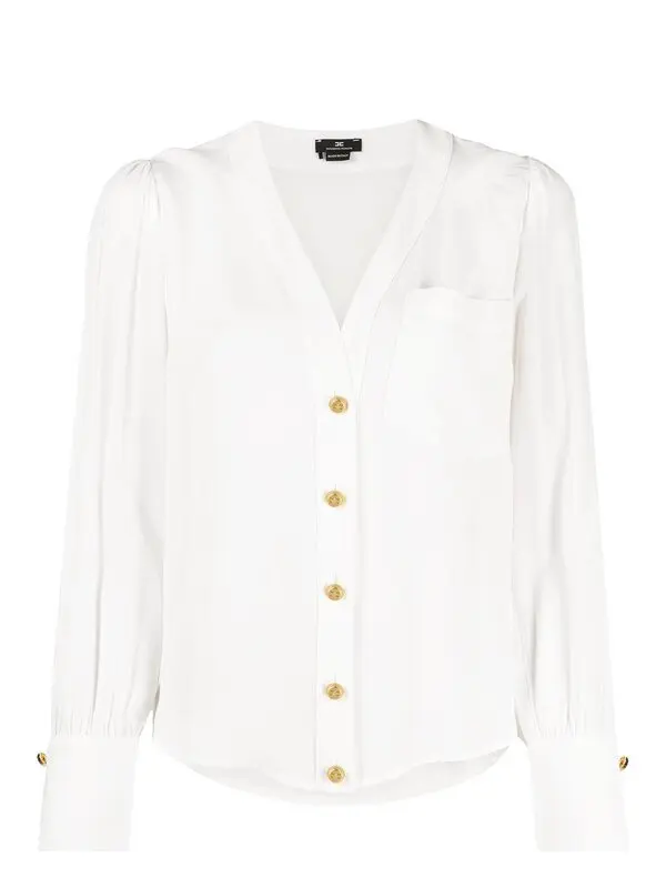 Elisabetta Franchi V-neck Long Sleeve Blouse - White