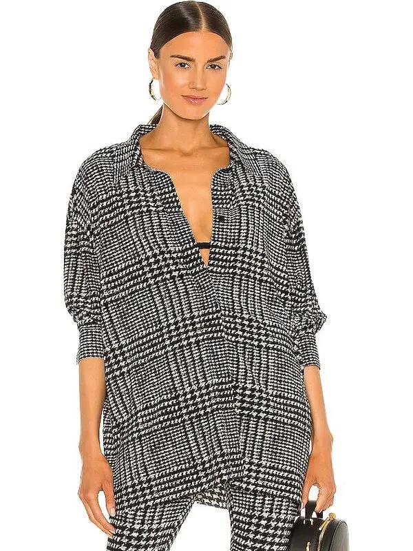 Norma Kamali Oversized Boyfriend Nk Shirt - Large Glenn Plaid Tweed