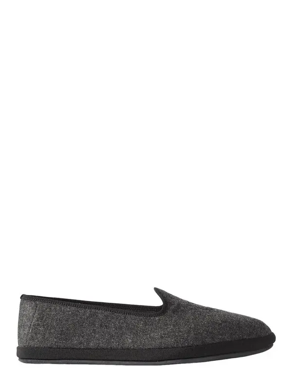 Loro Piana Venice Embroidered Cashmere-blend Flannel Slippers - Gray