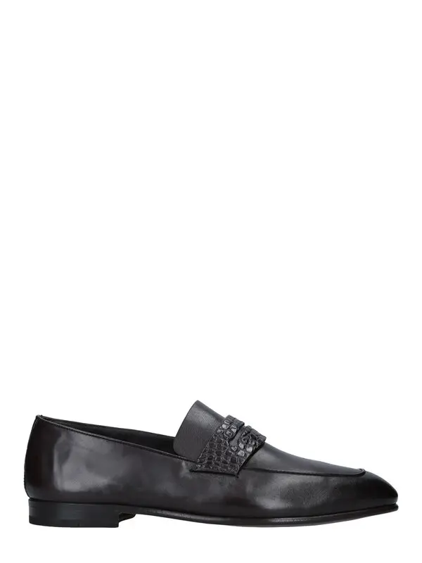 Zegna Alligator Trim Leather Loafers - Brown
