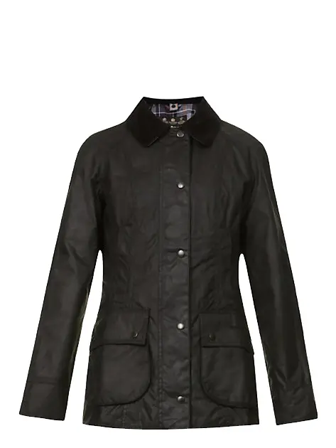 Barbour Beadnell Tartan-lined Waxed-cotton Jacket - Black