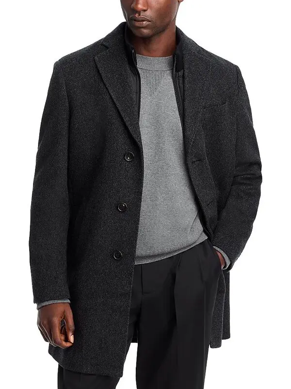 Cardinal Of Canada Wool-cashmere Topcoat With Bib - Charcoal Twill
