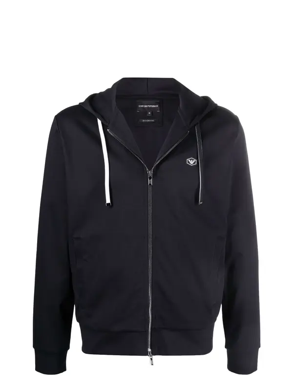 Emporio Armani Logo-patch Zip-up Hoodie - Blue