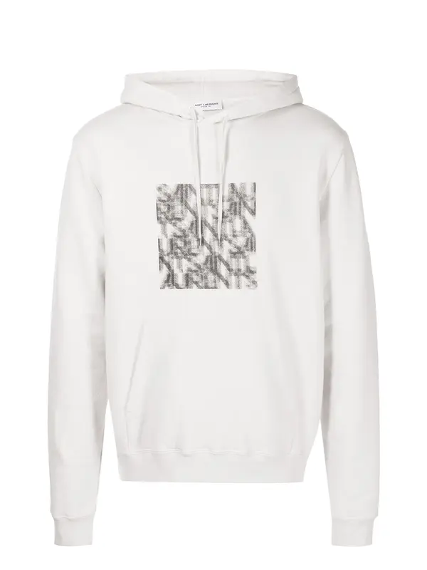Saint Laurent Optical Illusion-print Relaxed Hoodie - Grey