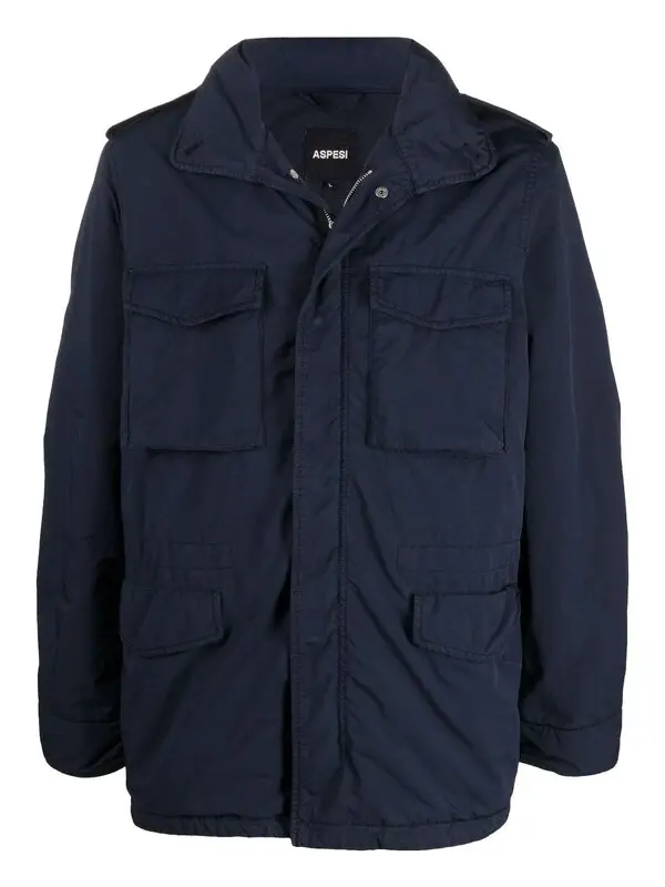 Aspesi Crinkled-finish Military Jacket - Blue