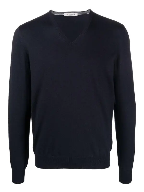 FILERIA Wool V-neck Jumper - Blue
