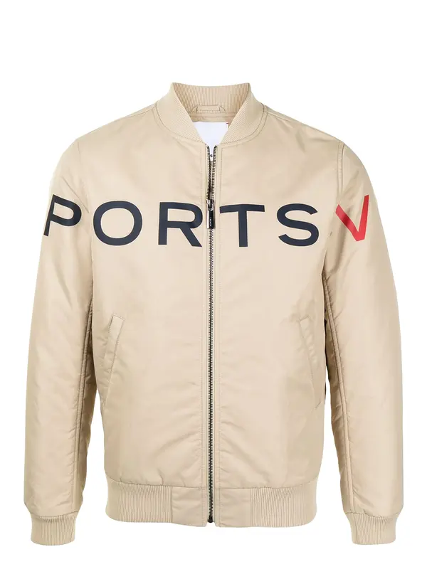 PORTS V Logo-print Bomber Jacket - Neutrals