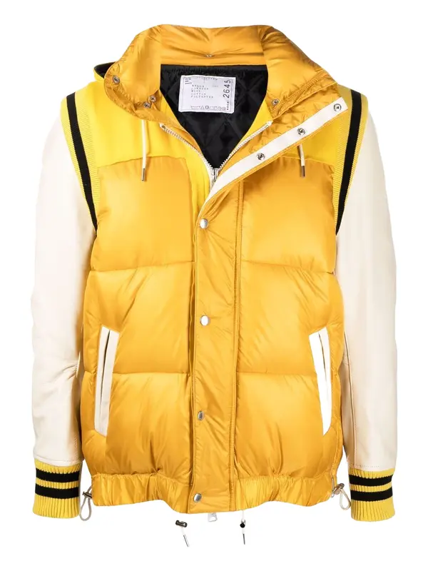Sacai Contrast-sleeve Padded Jacket - Yellow