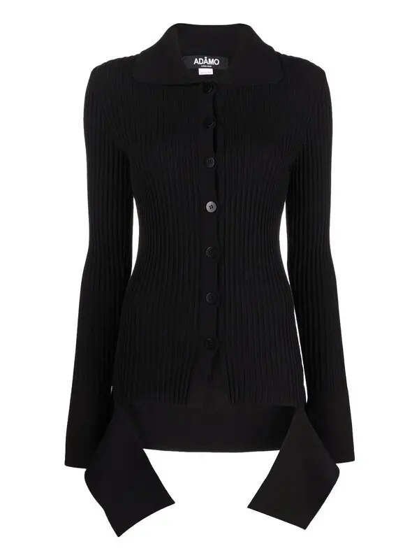 ANDREĀDAMO Long-sleeve Ribbed Cardigan With Cut-out Detail - Black