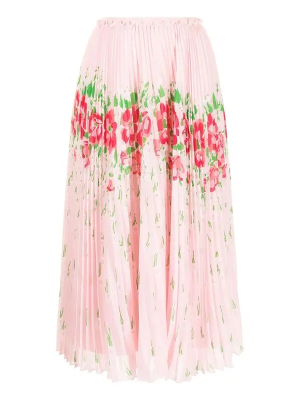 Red Valentino Floral-print Pleated Midi Skirt - Pink
