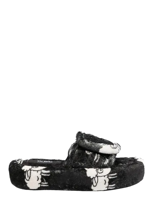 DUOLTD Sheep-pattern Terry Slippers - Black